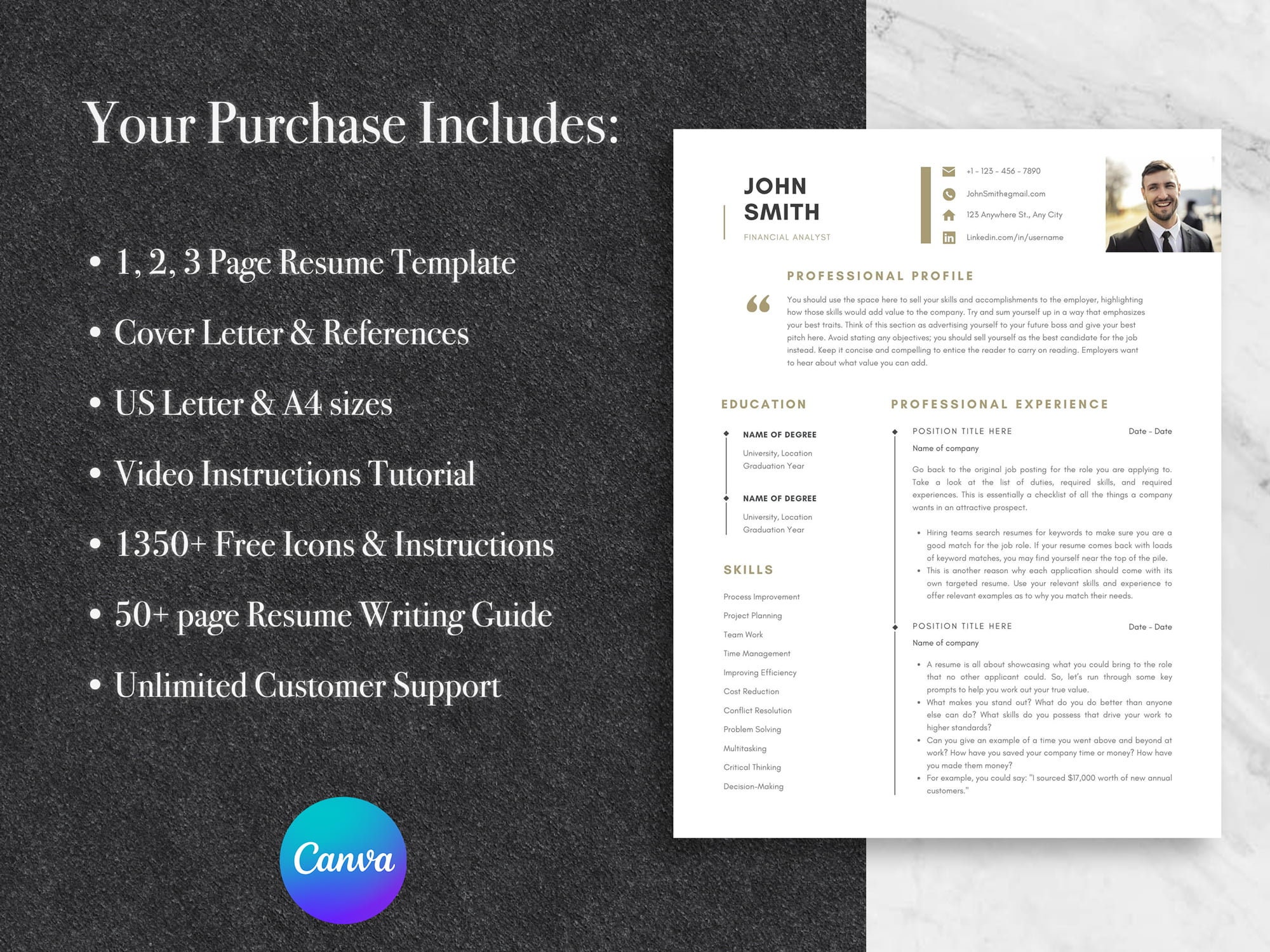 Canva Executive Resume Template, Canva CV CV Template Professional ...
