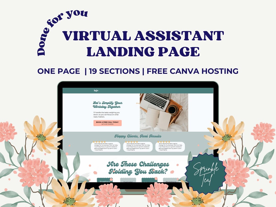 Virtual Assistant Landing Page Canva Website Template Teal Virtual ...