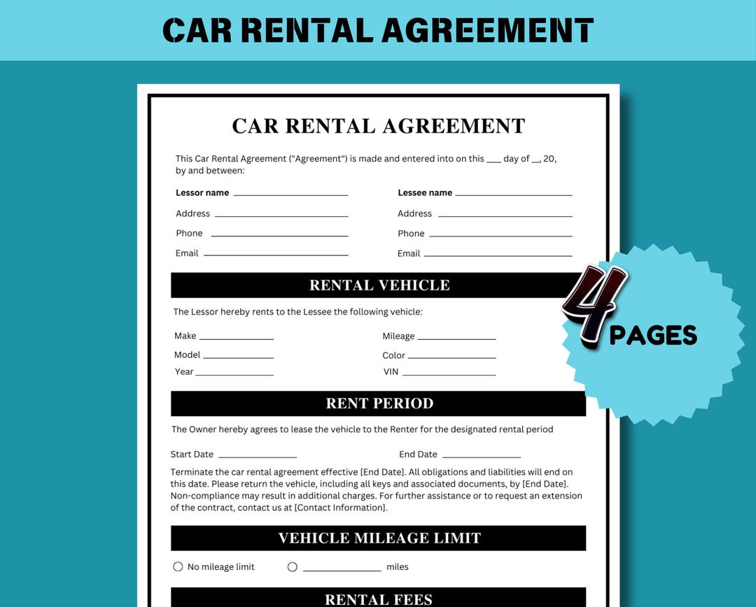 Car Rental Agreement Template - Vehicle Rental Agreement - Car Rentals ...