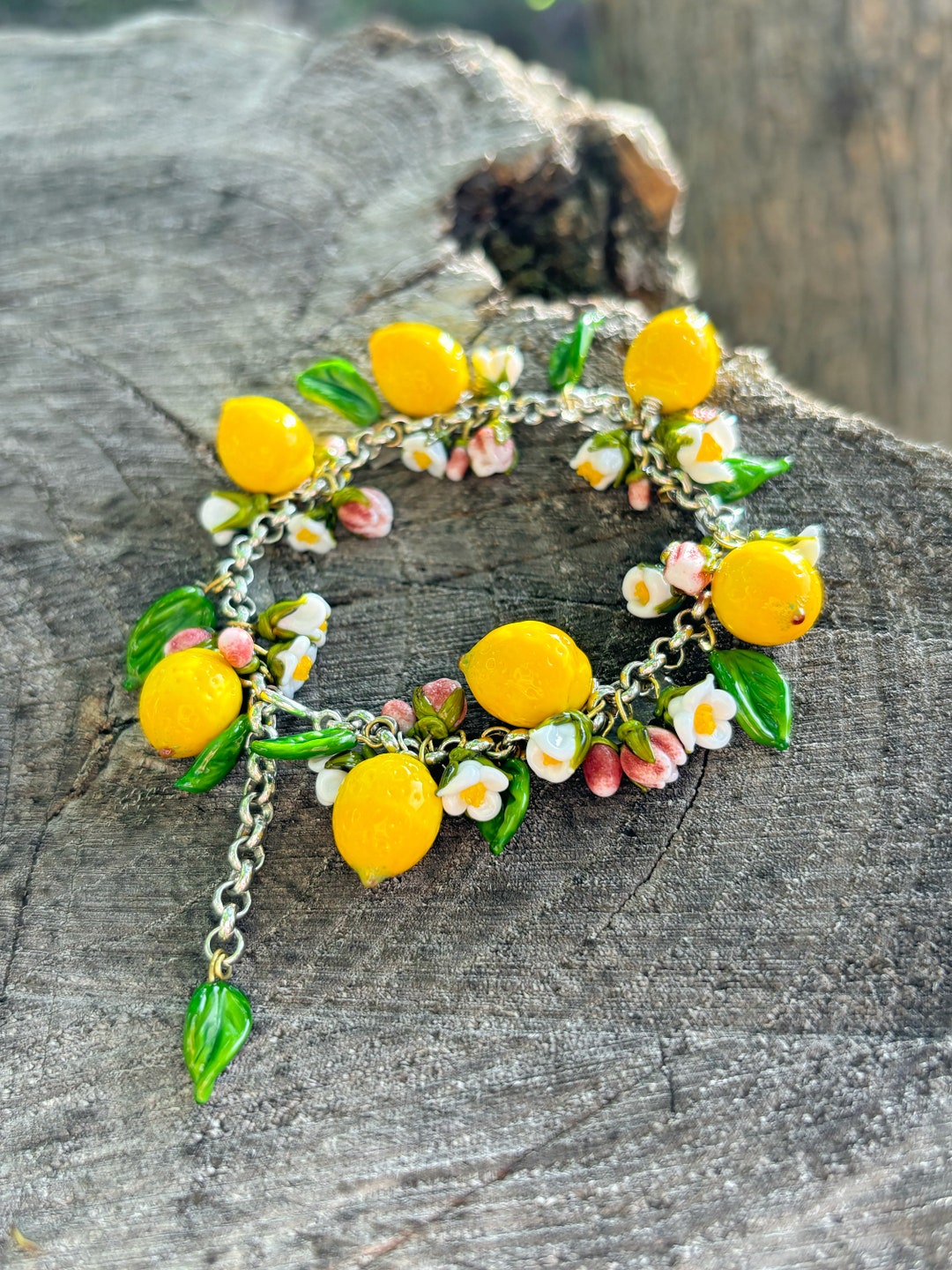 Lemon Bracelet, Sterling Silver, Murano Glass, Lampwork - Etsy