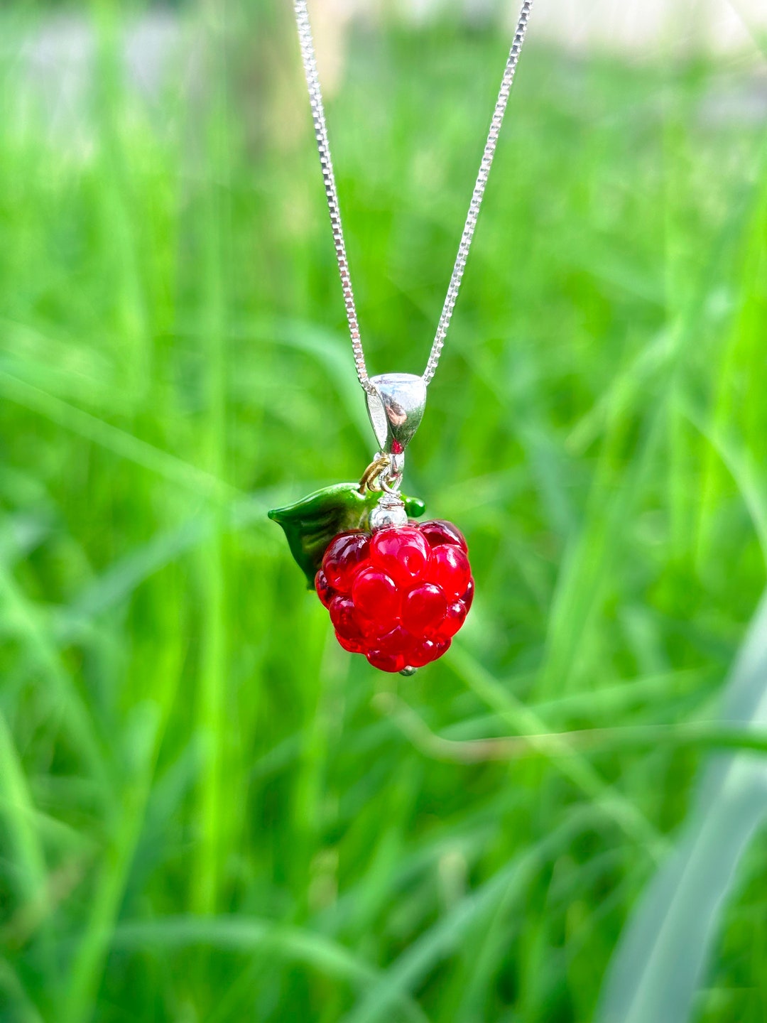 Raspberry Necklace, Summer Berry Necklace, Murano Glass, Sterling ...