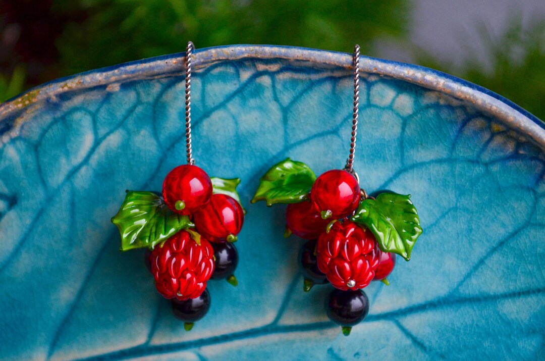Raspberry Earrings Black Currant Earrings Statement - Etsy Canada