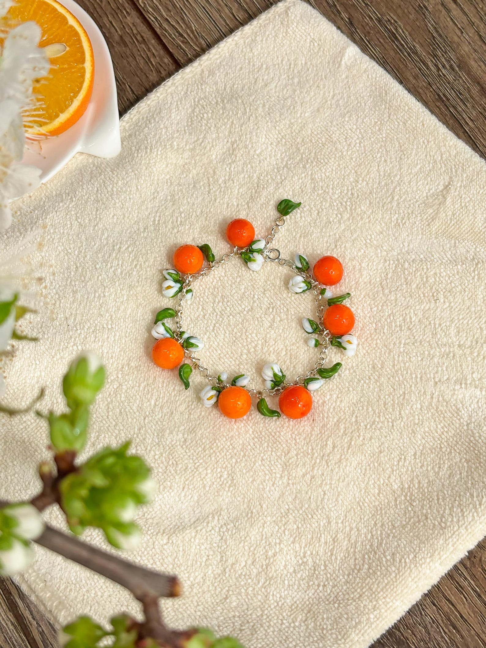 Lucky Orange Bracelet, 925 Sterling Silver, Murano Glass, Handcrafted ...