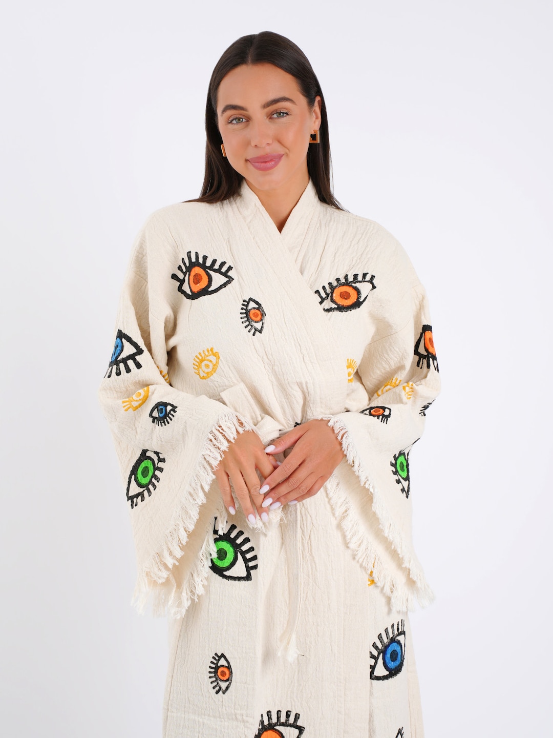 Handmade Evil Eye Boho Festival Kimono, Boho Beachwear, Bathrobe, Spa ...