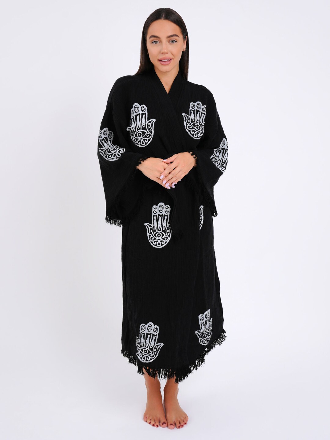 Handmade Hamsa Boho Festival Kimono, Boho Beachwear, Bathrobe, Spa Robe ...
