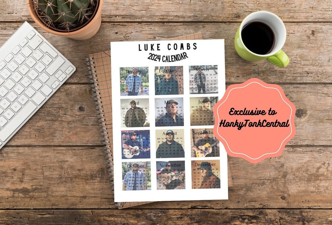 Luke Combs 2024 Printable Calendar Country Music Artist Cowboy Wall Art ...