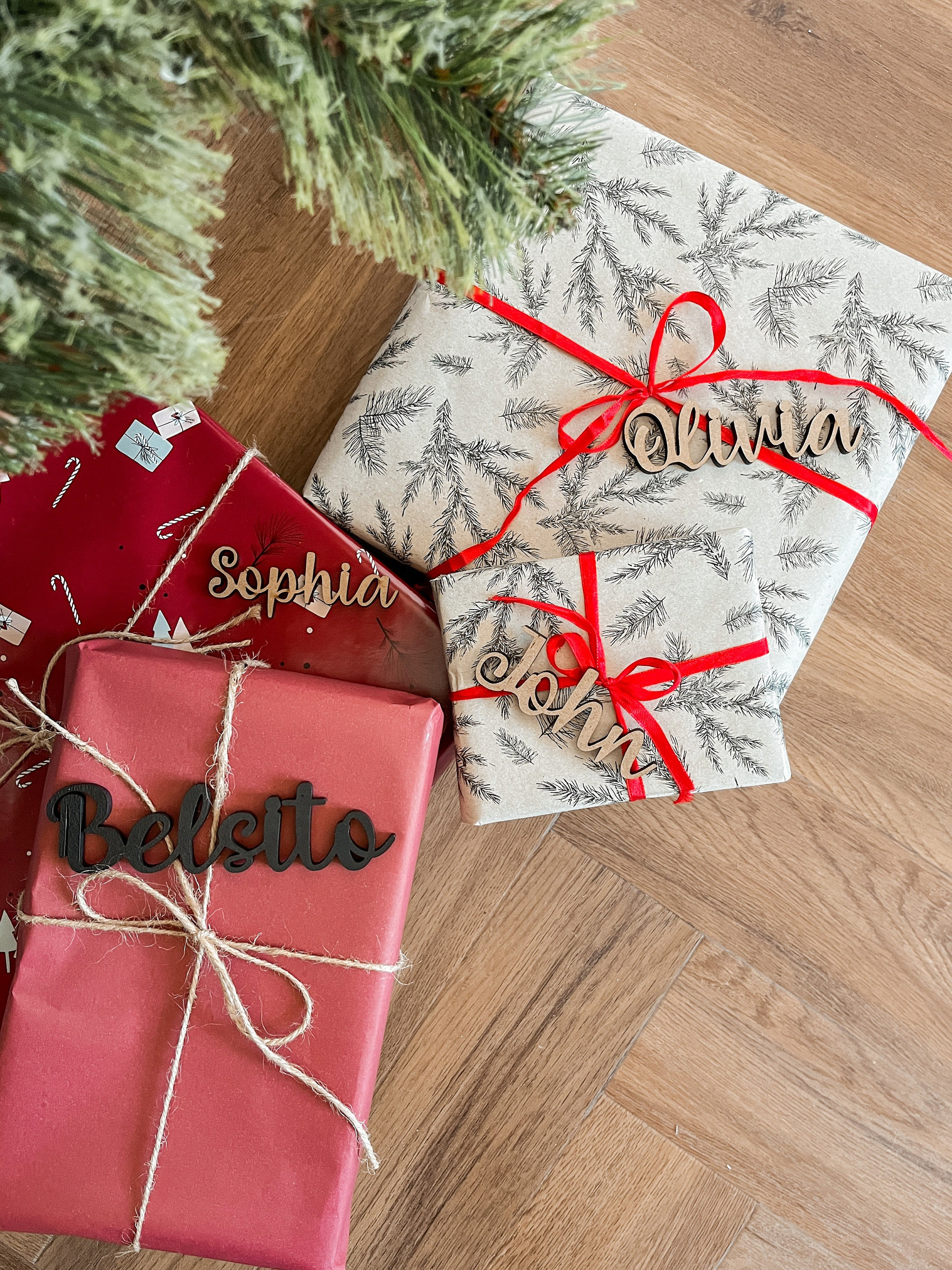Custom Wood Name Tags Personalized Gifts Wrapping Merry Christmas Gift ...
