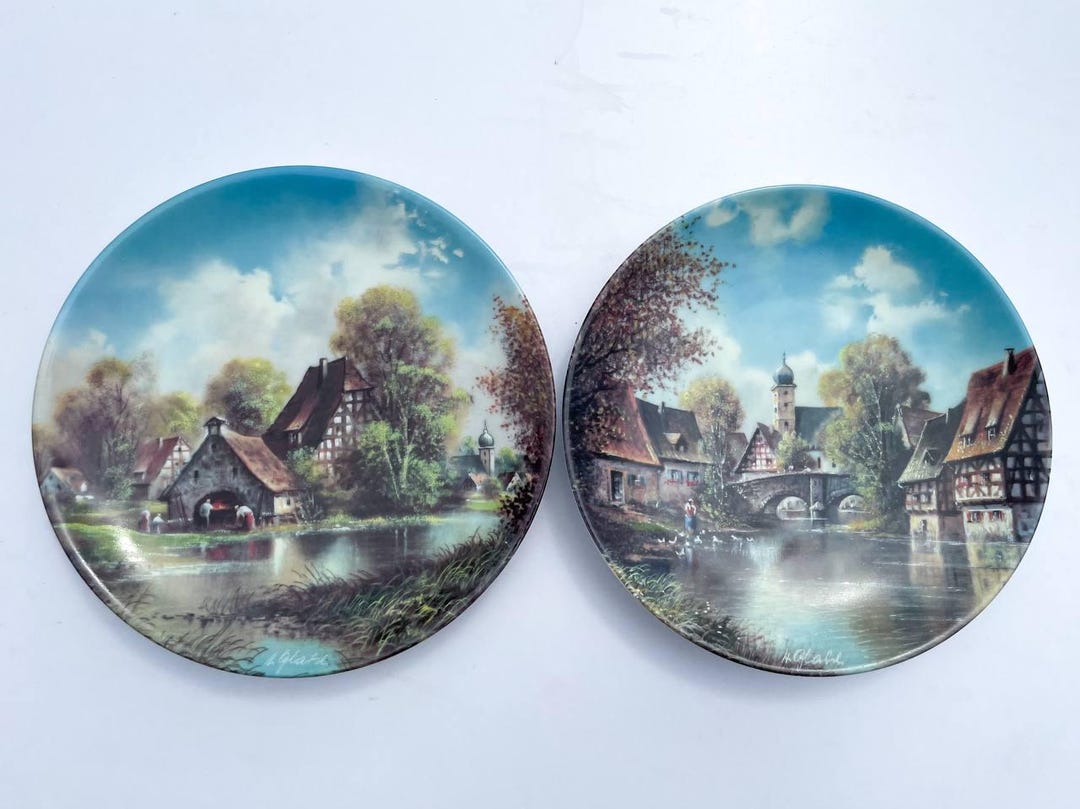 Vintage Bavarian Porcelain Wall Plates - Helmut Glassl Art, Germany ...