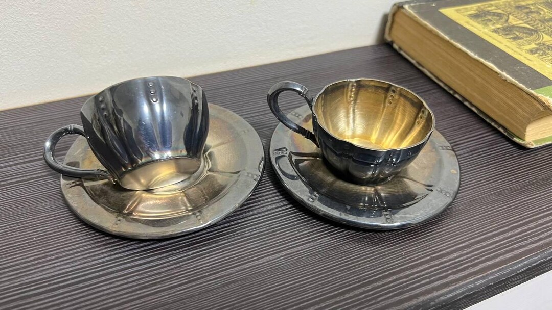Vintage Metal Tea Cup Set • Gold Interior, Unbreakable, Lightweight - Etsy