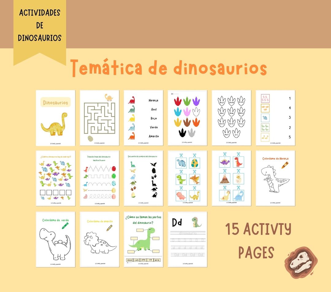 DINOSAUR Theme SPANISH Activities for Kids, 15 Pages, Digital Download ...