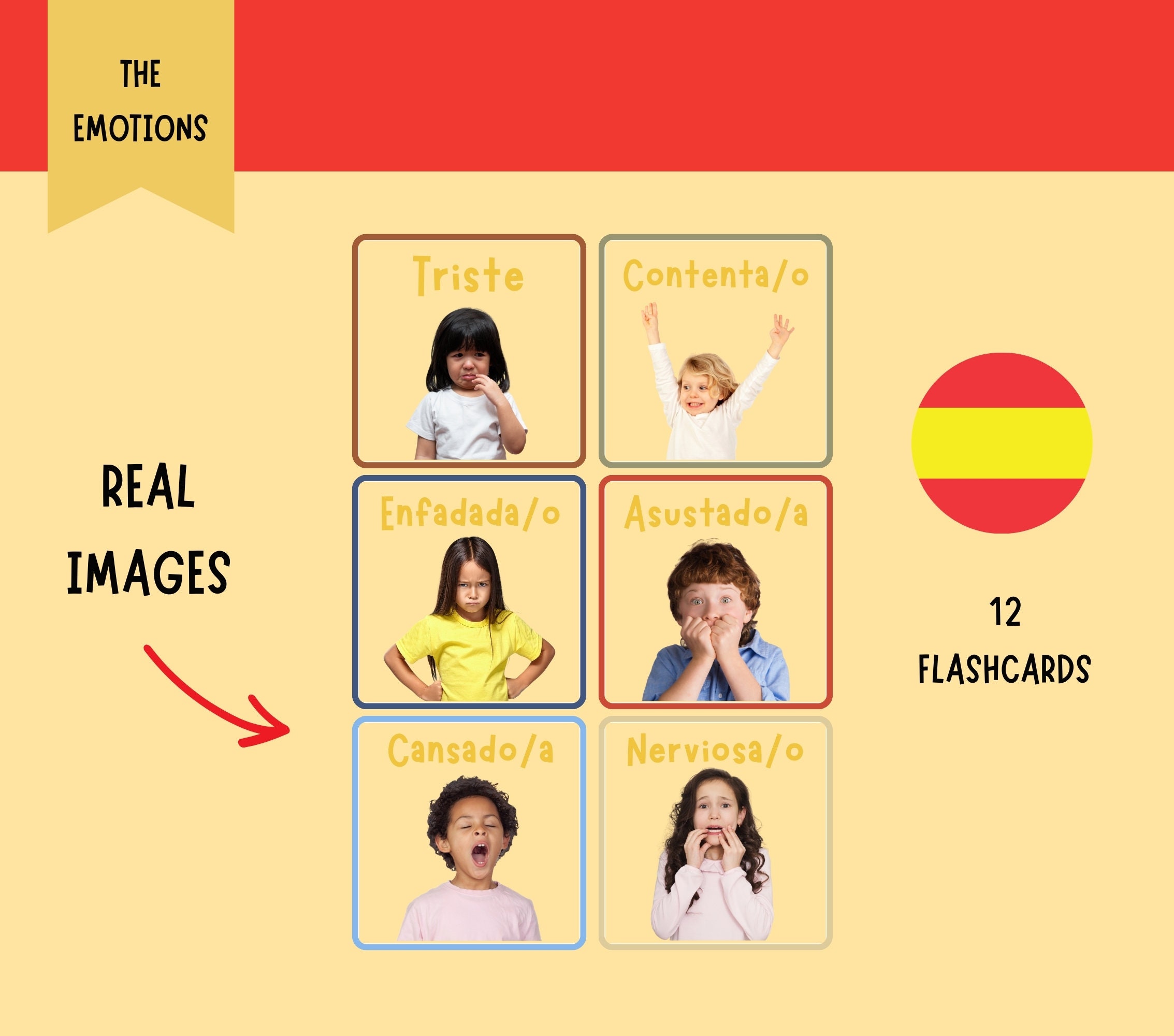 Emotion Feeling FLASHCARDS in SPANISH, Las Emociones, Real Images ...