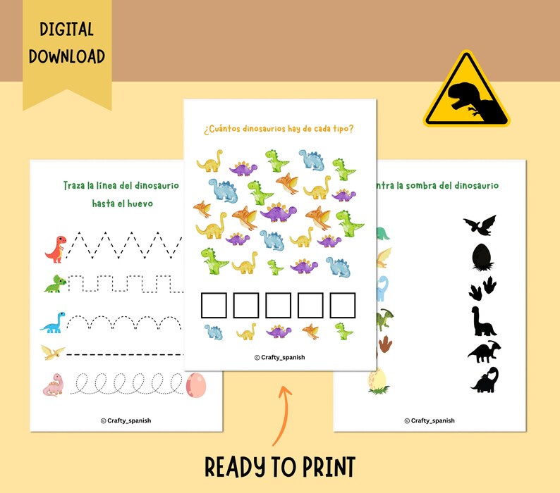 DINOSAUR Theme SPANISH Activities for Kids, 15 Pages, Digital Download ...