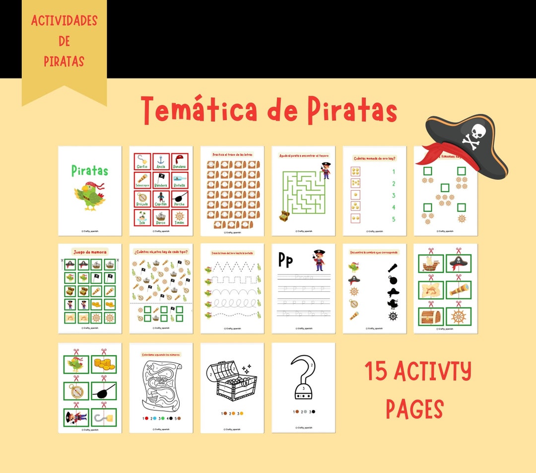 PIRATE Theme SPANISH Activities for Kids, 15 Pages, Digital Download ...
