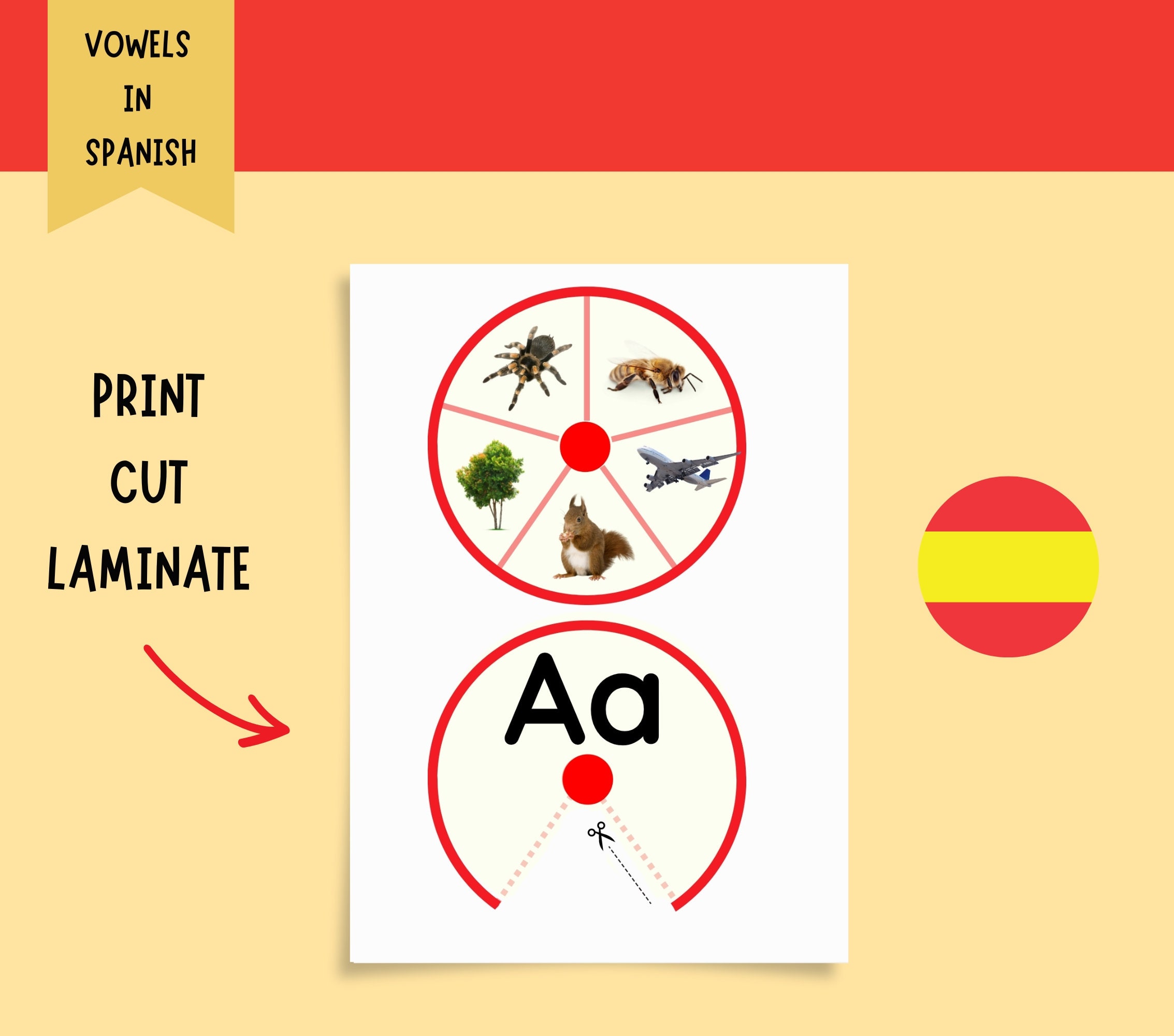 VOWELS Wheel in SPANISH, Rueda De Vocales, Spanish Resources for Kids ...