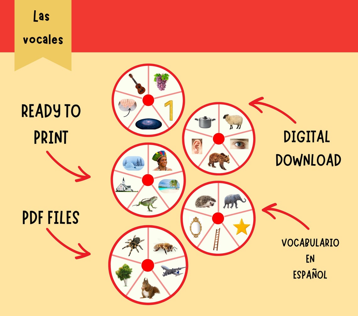 VOWELS Wheel in SPANISH, Rueda De Vocales, Spanish Resources for Kids ...