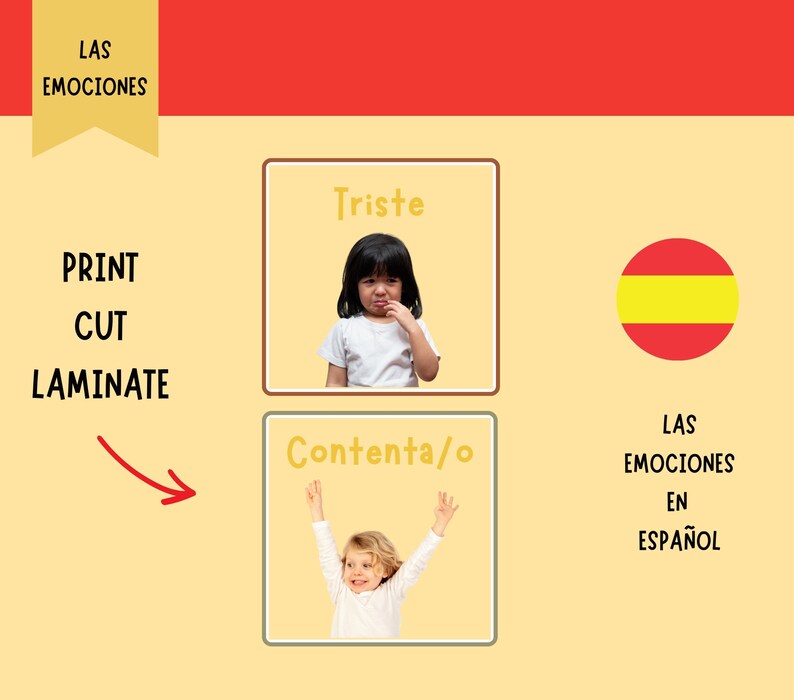 Emotion Feeling FLASHCARDS in SPANISH, Las Emociones, Real Images ...