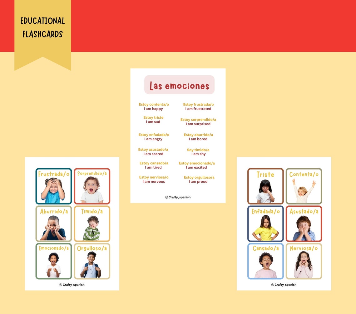 Emotion Feeling FLASHCARDS in SPANISH, Las Emociones, Real Images ...