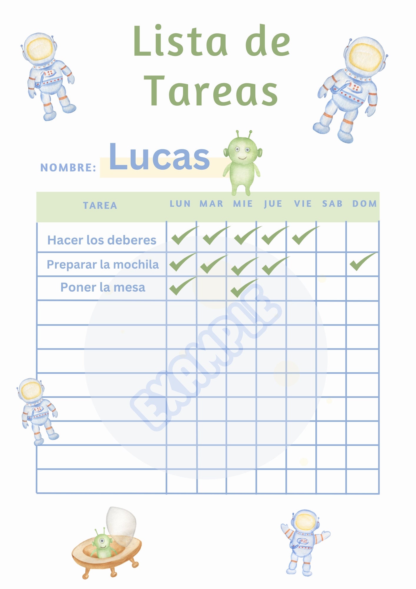 Daily CHORES Chart. Tabla De TAREAS Diarias Para NIÑOS digital Print ...