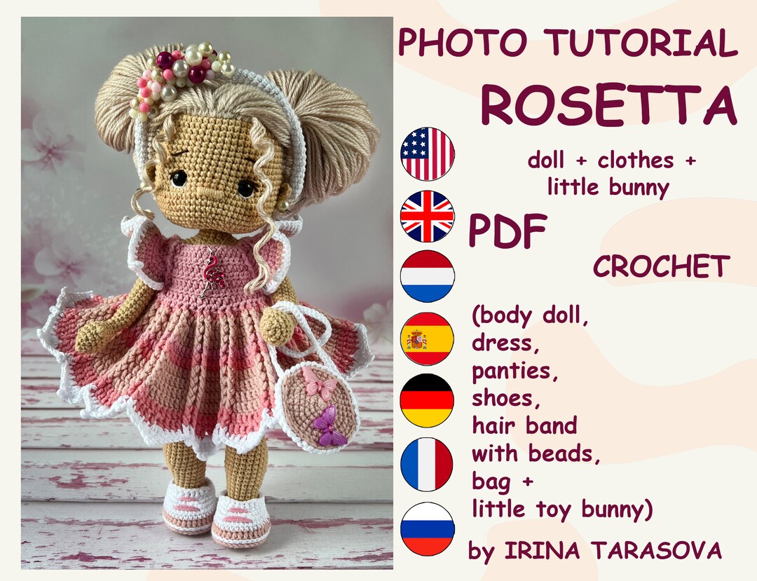 SET CROCHET PATTERNS - Amigurumi Basic Doll Lourie and Rosetta Outfit ...