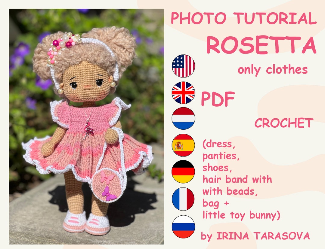 Crochet Pattern Toy Clothes Outfit "rosetta" for 29 Cm Dolls. CLOTHES ONLY, Doll Not Included ...