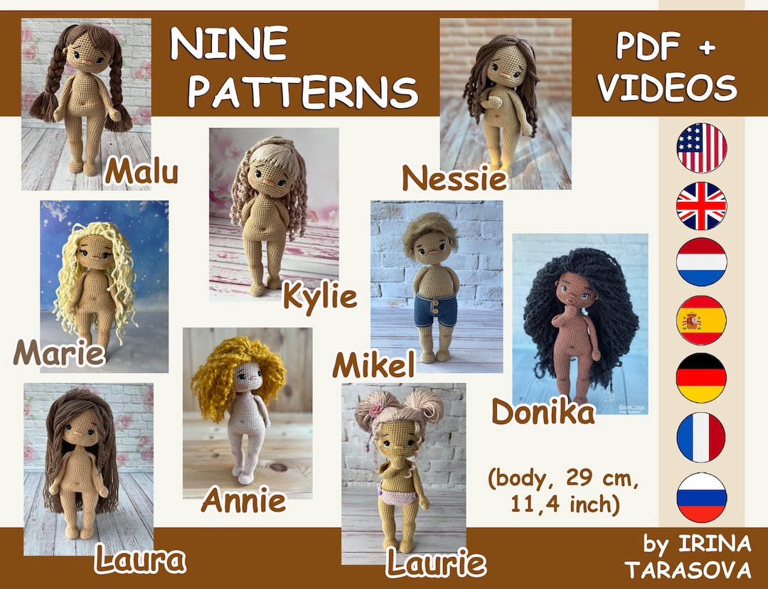 Nine Amigurumi Crochet Dolls Base Patterns. Unclothed. DOLLS ONLY ...