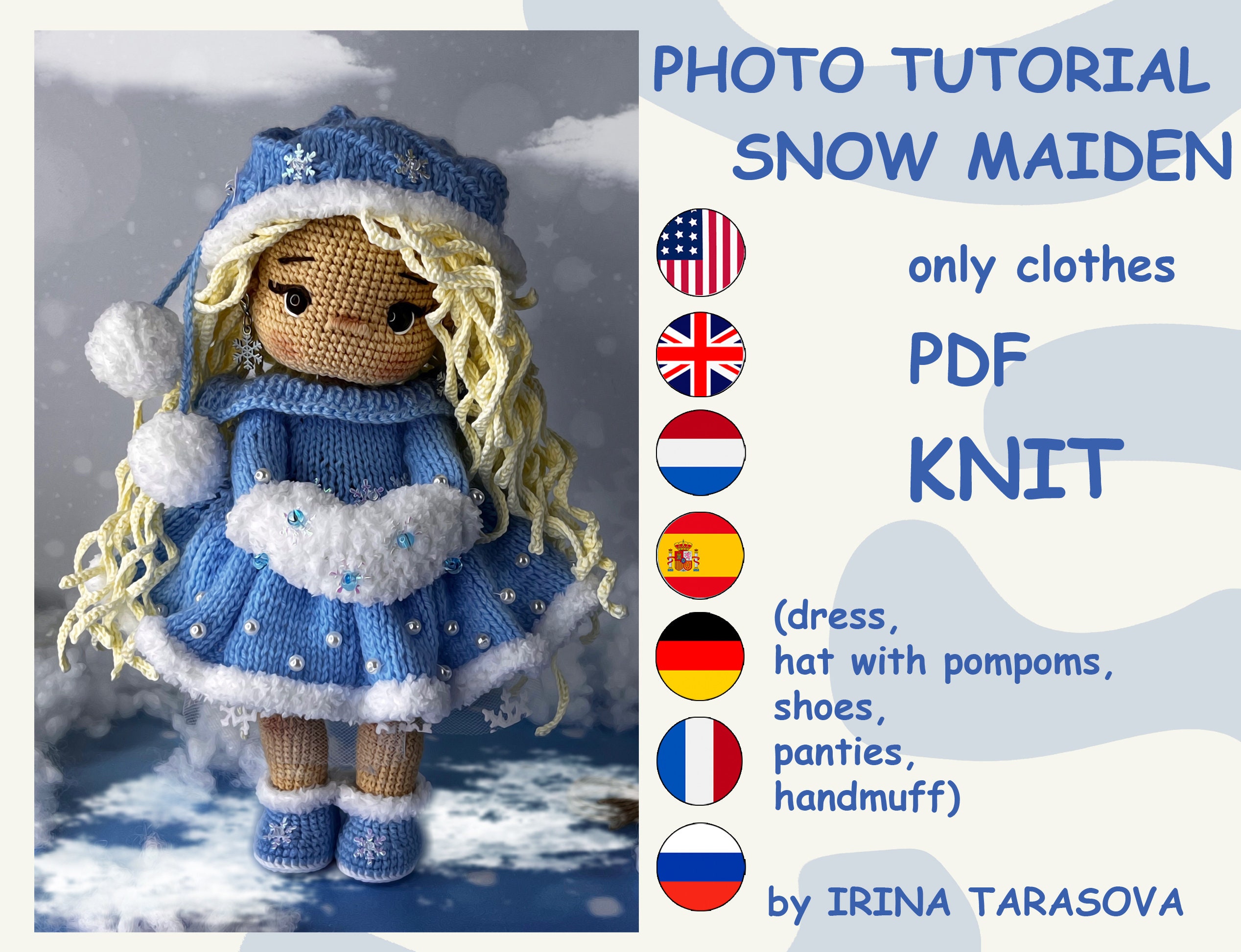 Amigurumi Doll Pattern Snow Maiden Christmas Winter Clothes Outfit Set ...