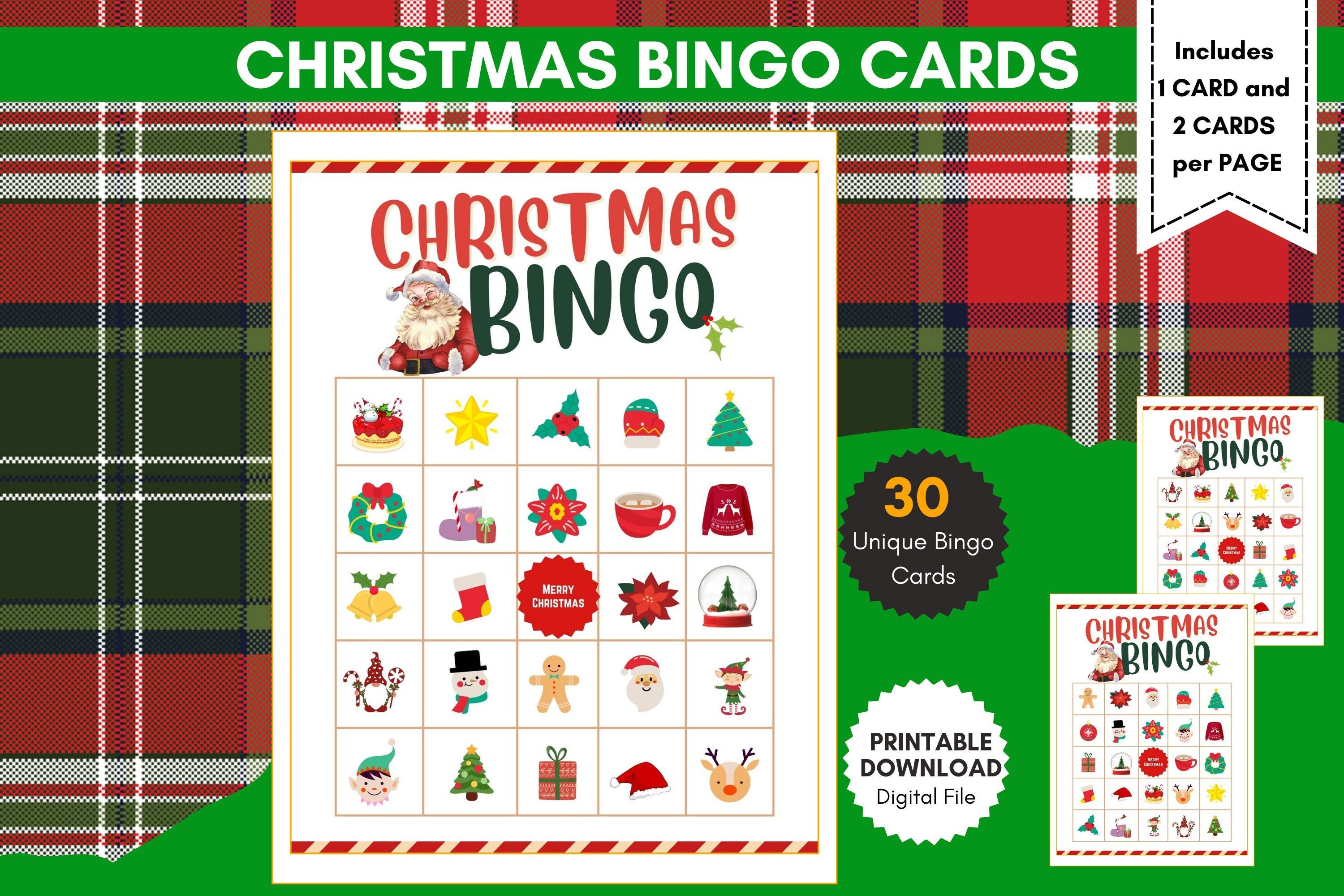 Christmas Bingo, 30 Christmas Printable Bingo Cards, Kids Christmas ...