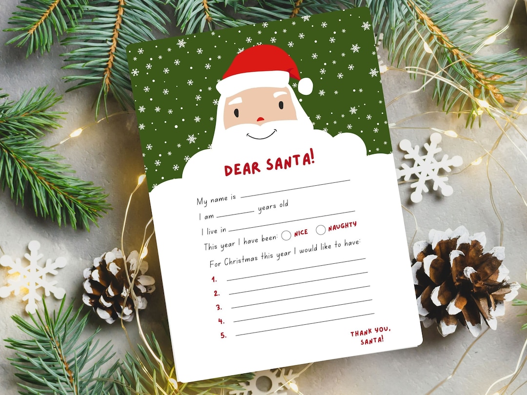 Letter to Santa Printable, Dear Santa, Christmas Wish List, Kid's ...