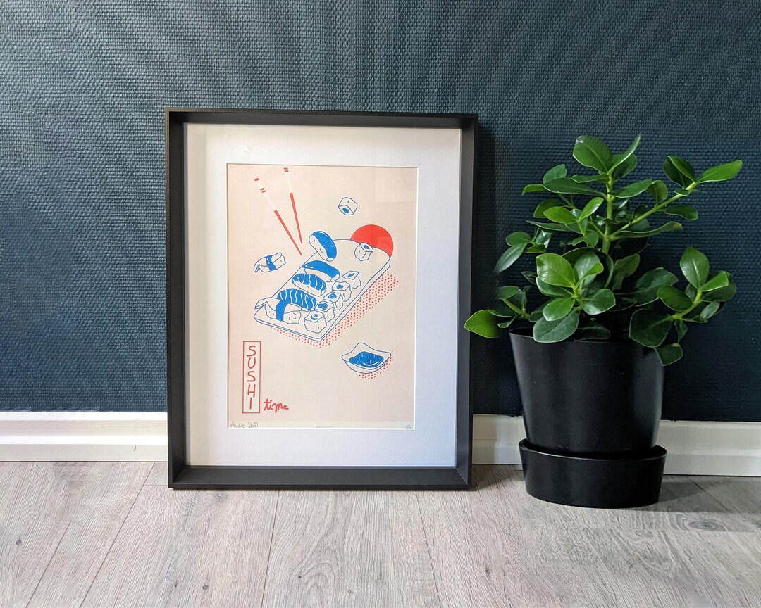 Risographic Poster A3 Sushi Art Print Limited Edition of 50ex Printed ...