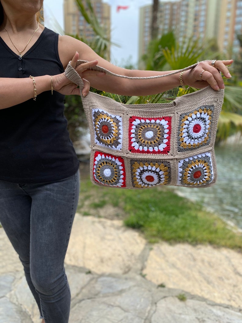 Crochet Hand Bag, Crochet Shoulder Bag, Granny Square Bag,crochet Purse ...