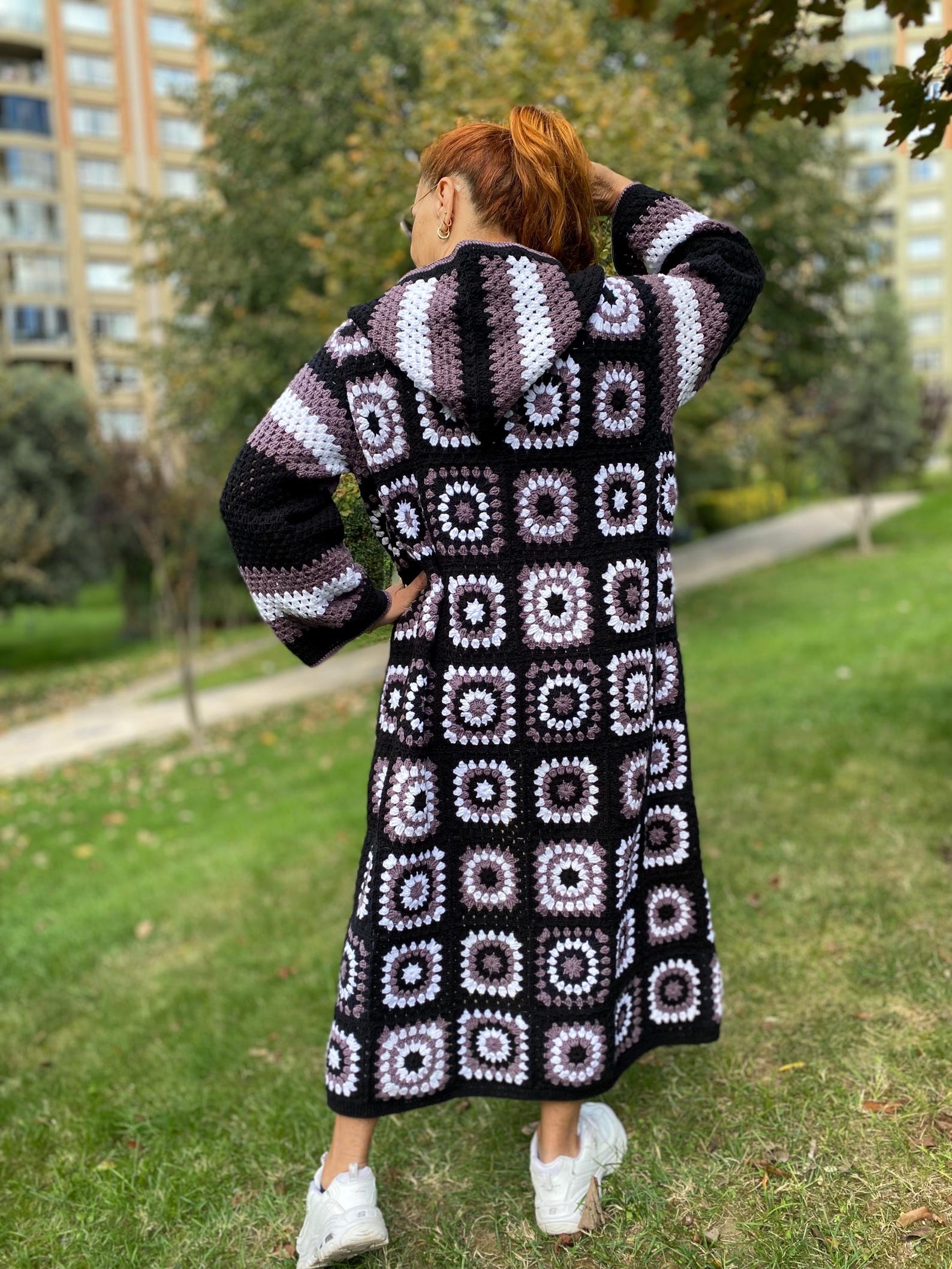 Granny Square Long Cardigan,crochet Plus Size Cardigan,boho Crochet ...