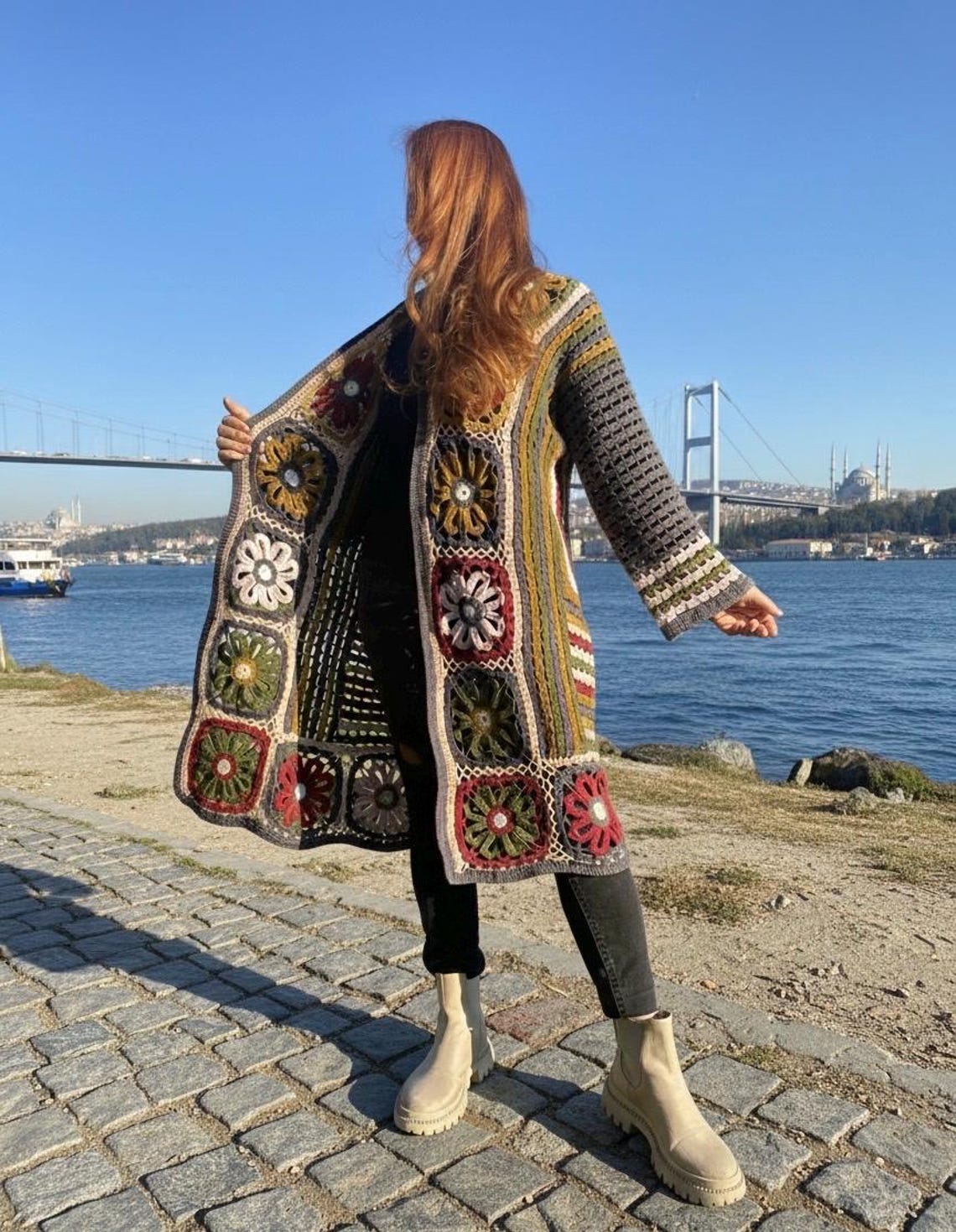 Crochet Persian Mandala Design Cardigan: Boho Patchwork Colorful Floral ...