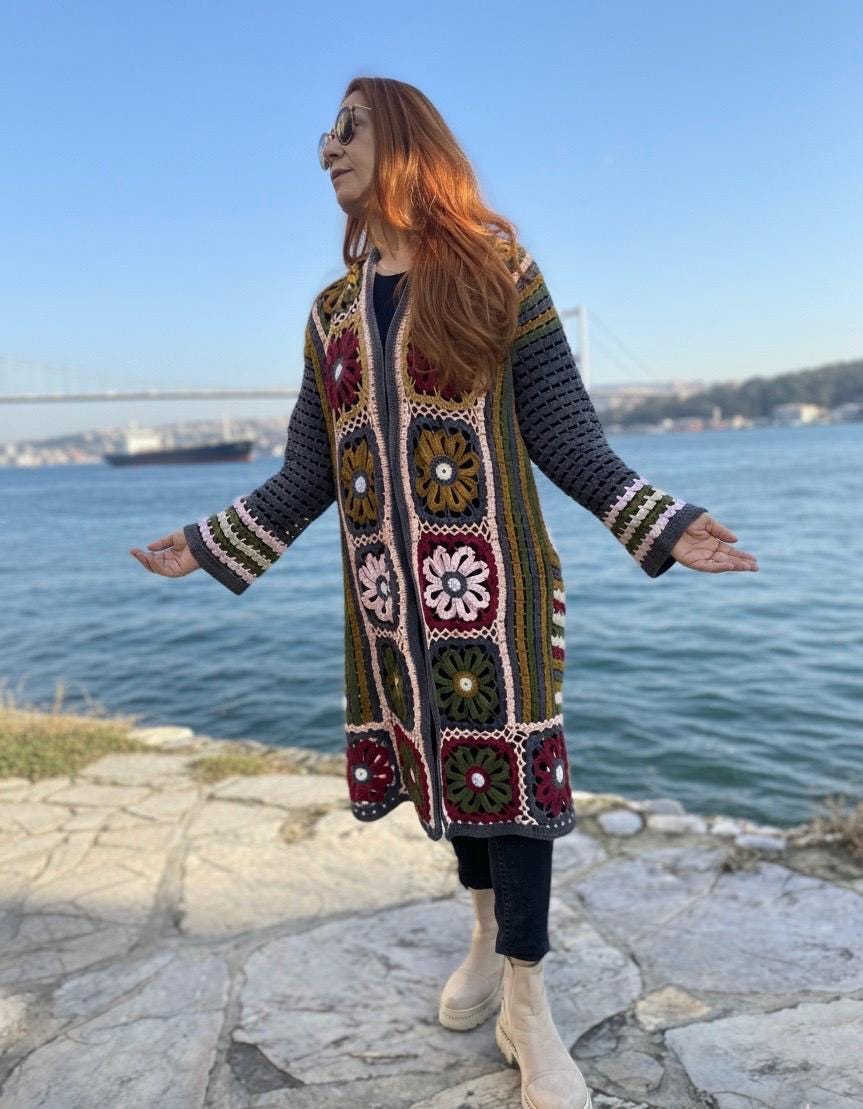 Crochet Persian Mandala Design Cardigan: Boho Patchwork Colorful Floral ...