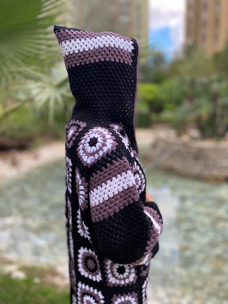 Granny Square Long Cardigan,crochet Plus Size Cardigan,boho Crochet ...