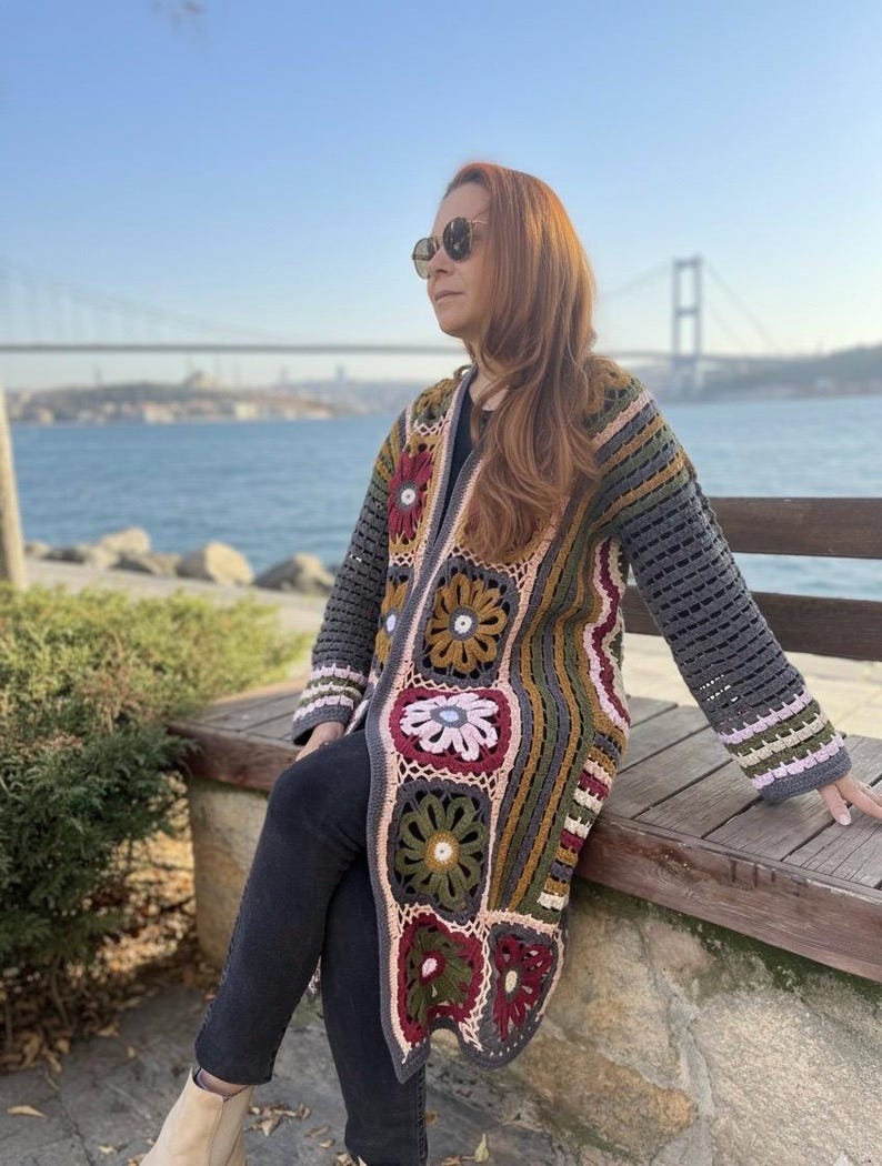 Crochet Persian Mandala Design Cardigan: Boho Patchwork Colorful Floral ...