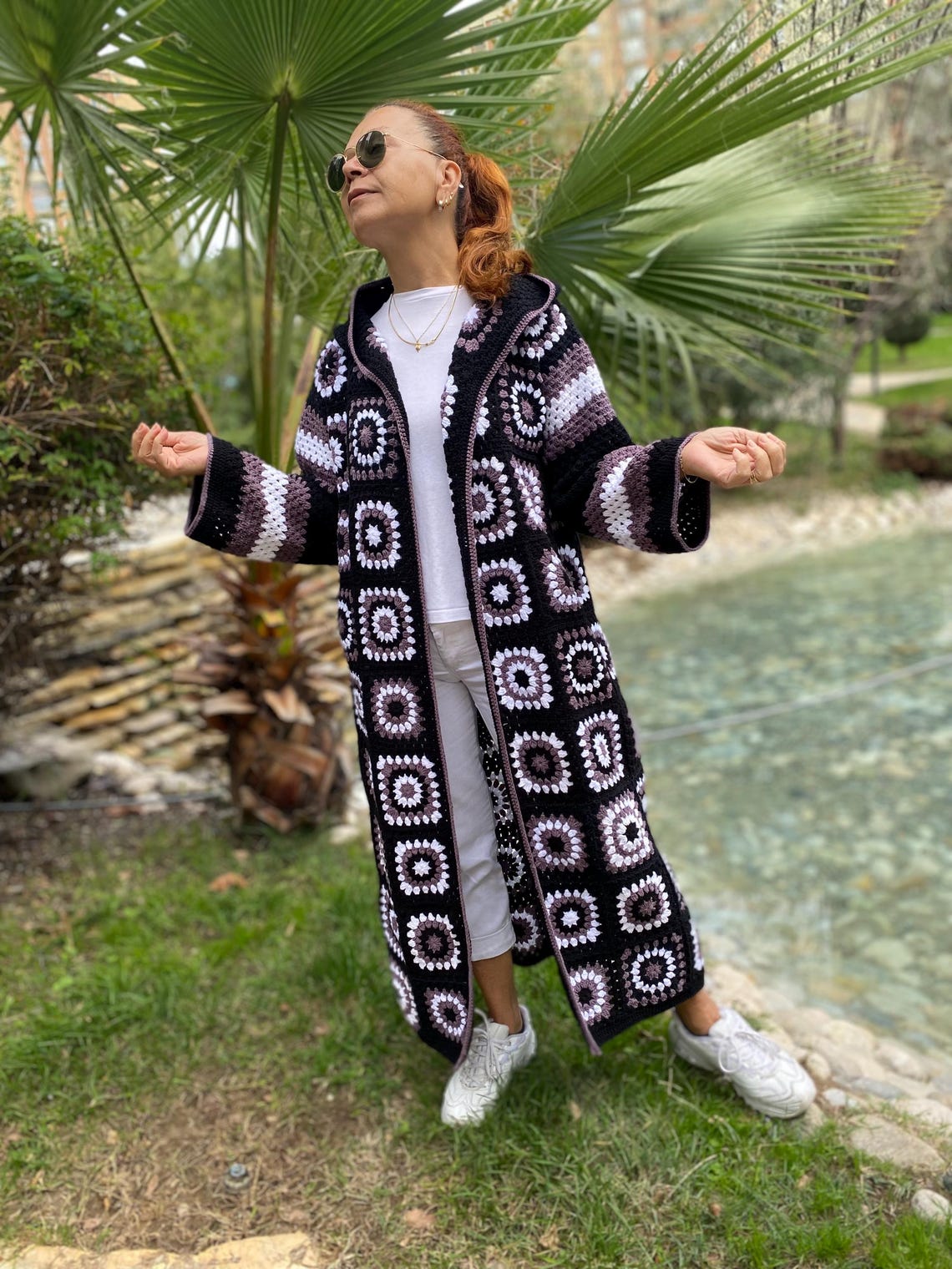 Granny Square Long Cardigan,crochet Plus Size Cardigan,boho Crochet ...