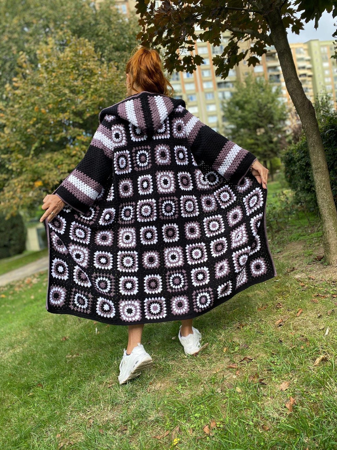 Granny Square Long Cardigan,crochet Plus Size Cardigan,boho Crochet ...