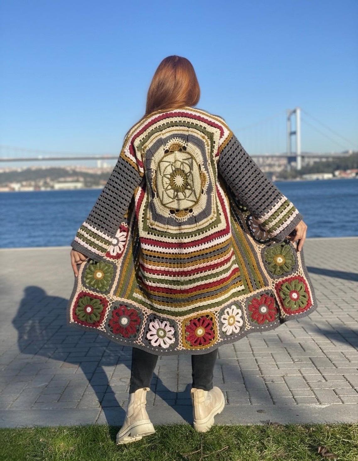 Crochet Persian Mandala Design Cardigan: Boho Patchwork Colorful Floral ...