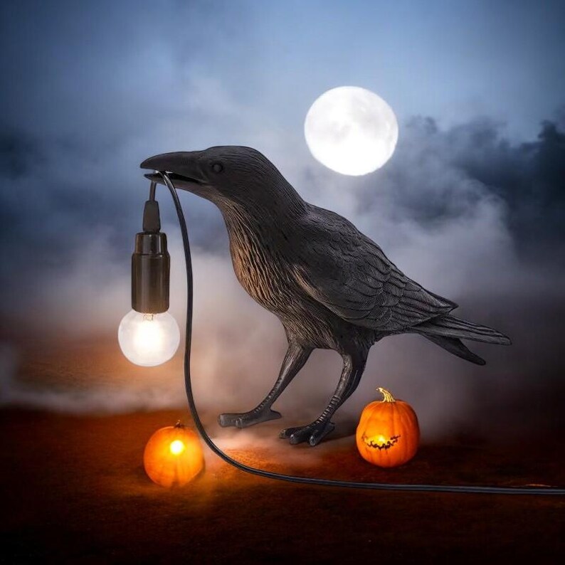Raven Gothic Halloween Standing Nighlight Crow Lamp Bird Home Decor LED ...