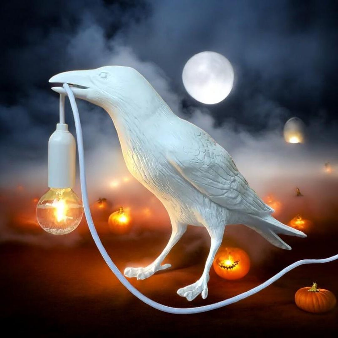 Raven Gothic Halloween Standing Nighlight Crow Lamp Bird Home Decor LED ...
