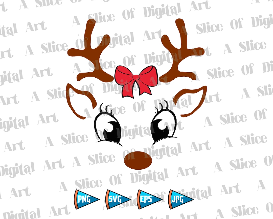 Girl Reindeer SVG PNG EPS, Christmas Svg, Reindeer Face Svg, Cute ...