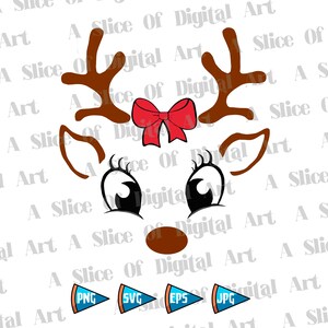 Girl Reindeer SVG PNG EPS, Christmas Svg, Reindeer Face Svg, Cute ...