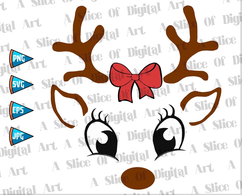Girl Reindeer SVG PNG EPS Christmas Svg Reindeer Face Svg - Etsy