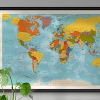 World Map Peel and Stick Wall Sticker, Black Map of the World Wall ...