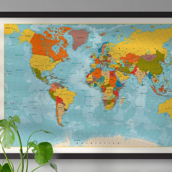 World Map Peel and Stick Wall Sticker, Black Map of the World Wall ...