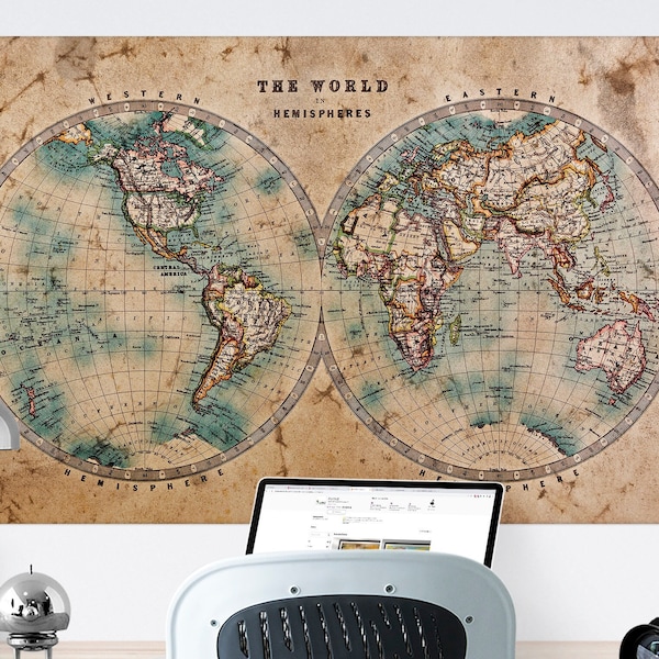World Map Peel and Stick Wall Sticker, Black Map of the World Wall ...