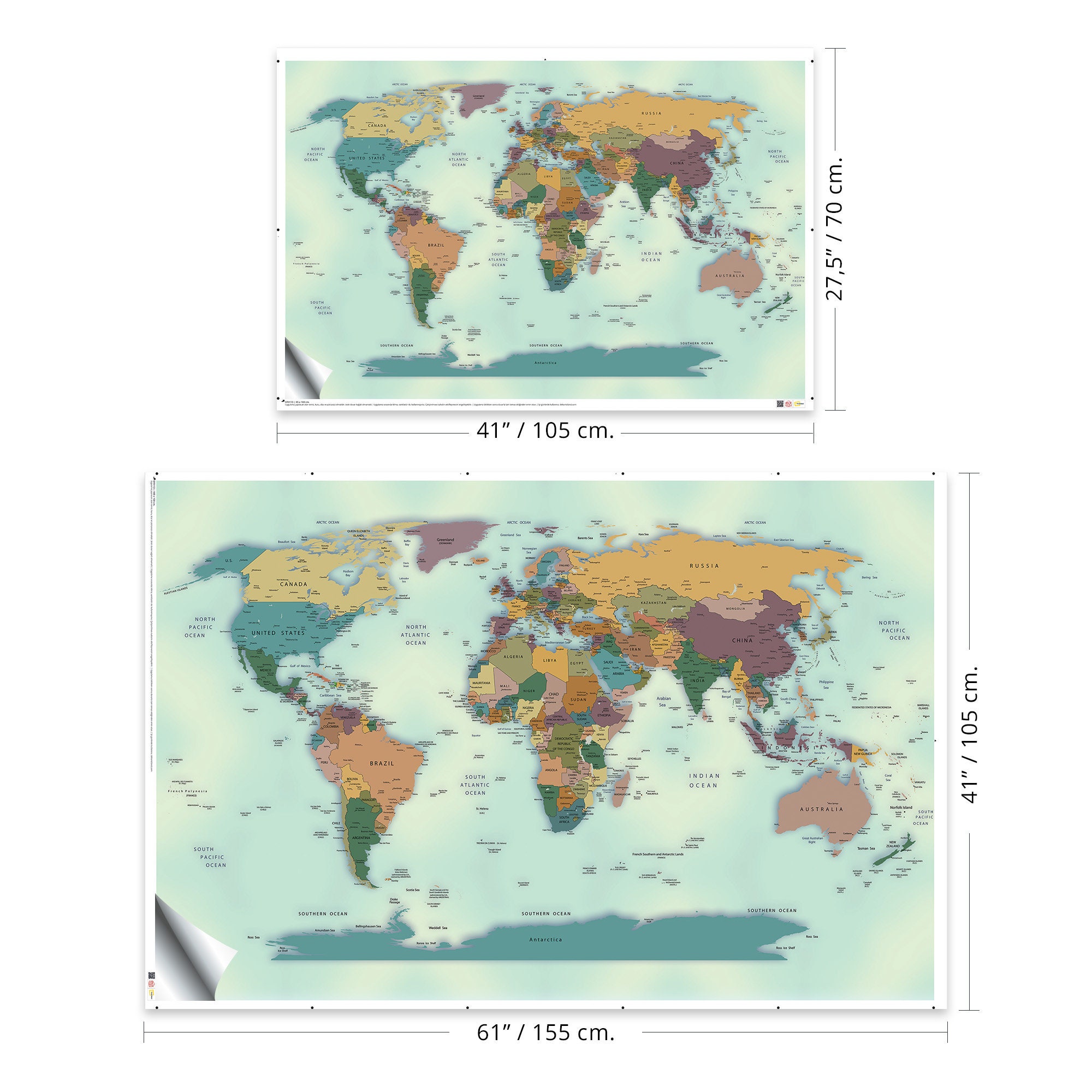Peel and Stick Actual World Map Wall Decal, Educational Nursery World ...