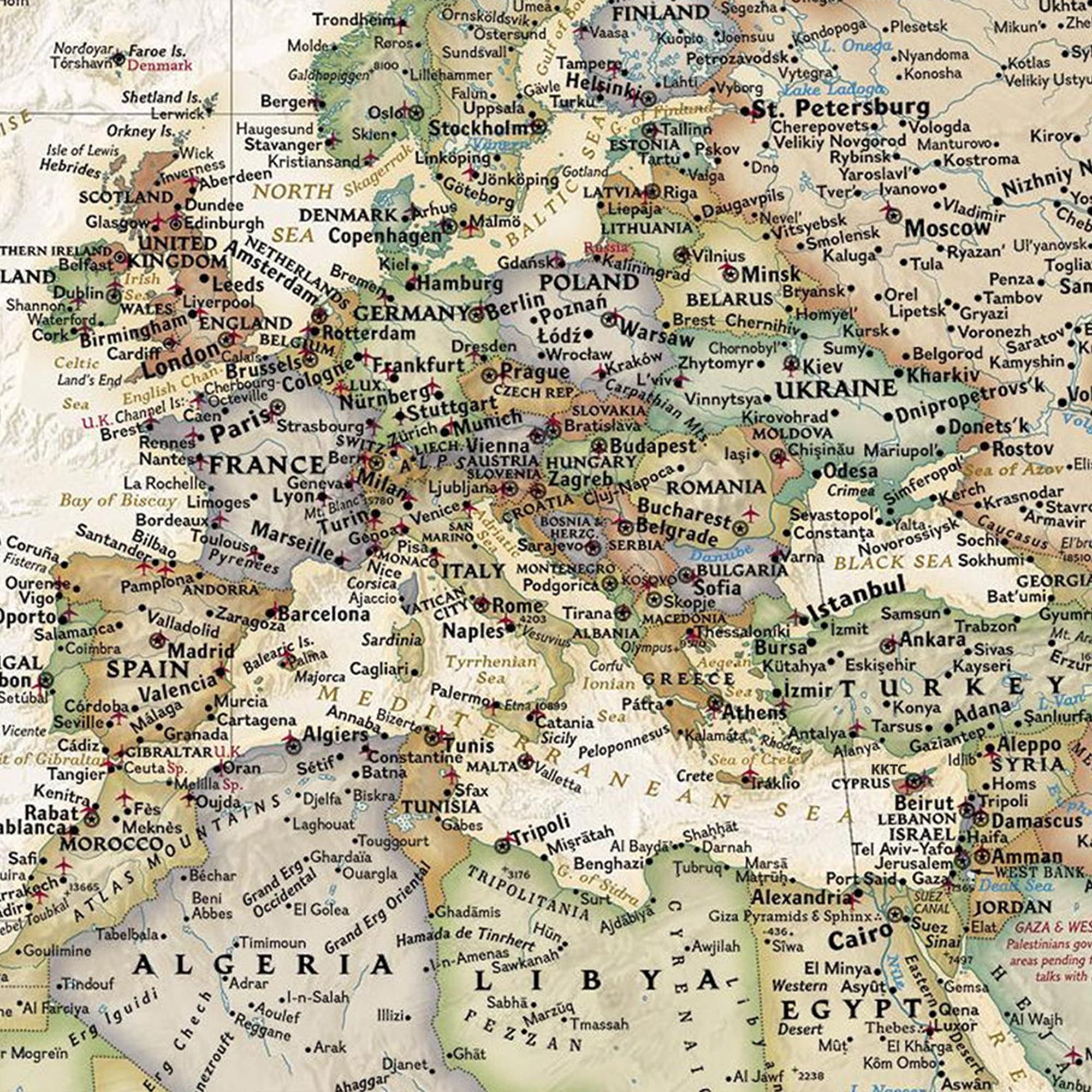 Vintage Educational the World Map Wall Art, Framed Modern Old World Map ...