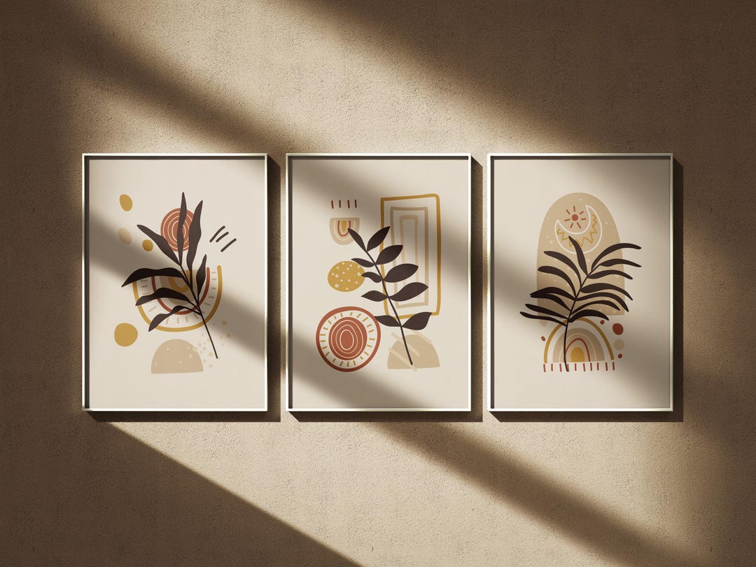 Boho Art 3-piece Poster Print, Abstract Geometric Wall Art Set of 3 ...