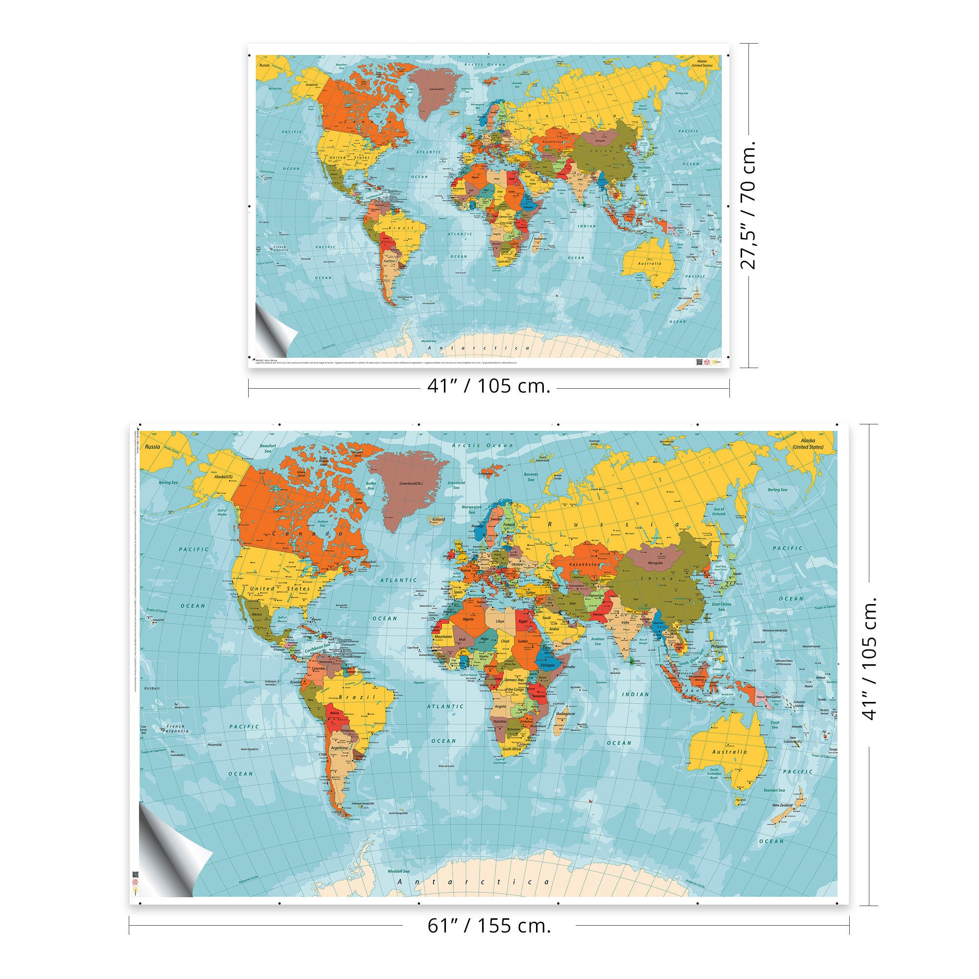 Peel and Stick World Map Educational Wall Sticker, Self Adhesive Map ...